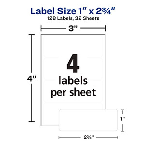 Avery 6113 All-Purpose Labels, 1 x 2.75 Inches, White, Pack of 128