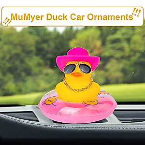 MuMyer Yellow Duck Car Dashboard Decorations Rubber Duck Car Ornaments for Car Dashboard Decoration Accessories with Mini Swim Ring Sun Hat Necklace and Sunglasses