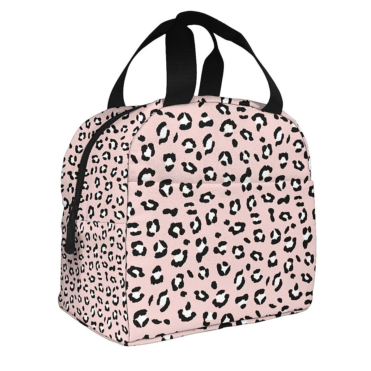 JSHXJBWR Pink Leopard Skin Pattern Portable Lunch Bag For Women Men Pink Insulated Cooler Tote Bag Reusable Lunch Box For Travel/Picnic/Work/Hiking/Office