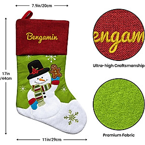 MBETA Personalized Christmas Stockings Embroidered Custom Name Xmas Hanging Stocking for Christmas Tree Fireplace, Holiday Home Decor, Christmas Stockings with Santa, Snowman, Elk, for Home Party Deco