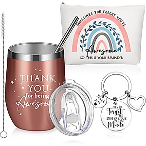 Sieral Thank You Gifts for Women Employee Appreciation Gifts Thank You for Being Awesome 12oz Stainless Steel Tumbler Keychain Makeup Bag for Team staff Coworker Teacher Nurse Gifts(Rainbow)