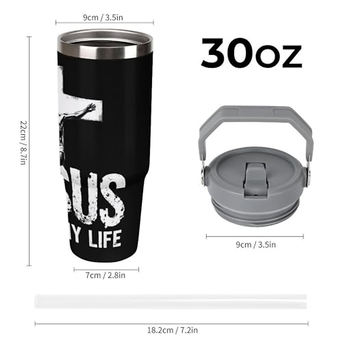 Jesus Saved My Life Crucifixion 30 OZ Insulated Tumblers with Handle And Straw Leakproof Vacuum Insulated Stainless Steel Water Bottle for Car Fishing Travel