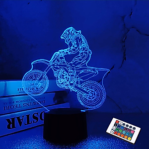 FULLOSUN Dirt Bike Gifts, Motocross 3D Night Light for Kids for Xmas Holiday Birthday Gifts for Kids Motorcycle Fan with Remote Control 16 Colors Changing + 4 Changing Mode + Dim Function