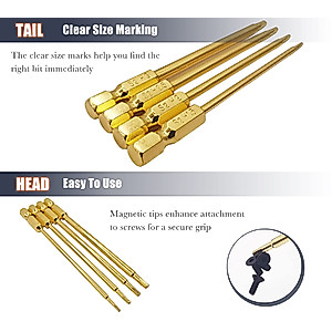 HOPLEX RC Hex Bit Set 1.5 2.0 2.5 3.0mm Hex Head Allen Wrench S2 Steel Titanium Hexagon Screwdriver Tool Kit 1/4" Hex Shank 3.9" Long for Bit Electric Screwgun/Power Drill RC Repair Working