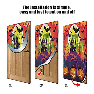 Burbuja Halloween Pattern Door Cover, Stretch Fabric Backdrop Door Porch Covers for Home Party Holidays Decoration, 32x79 in