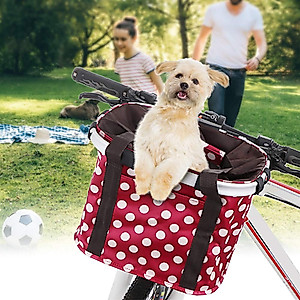 Lixada Bike Basket Detachable Folding Bicycle Small Dog Bike Front Carrier Baskets with Cute Pattern Removable Quick Release Cycling Handlebar Bag Mountain Bike Women Picnic Shopping Commuting