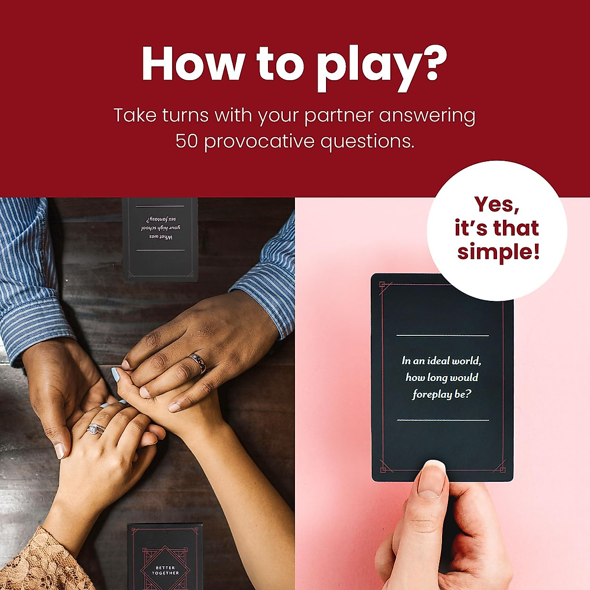 Couples Games - Card Games for Couples, Fun Games for 2 Players, Conversation Cards for Romance - Date Night Games Couple Activities - 50-Card Deck