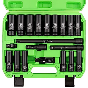 SWANLAKE 1/2" Impact Socket Set, 20-Piece 6 Point Impact Set,Metric (10mm - 24mm) Standard Impact Socket Set, Cr-V, Deep Socket Set 1/2 Drive