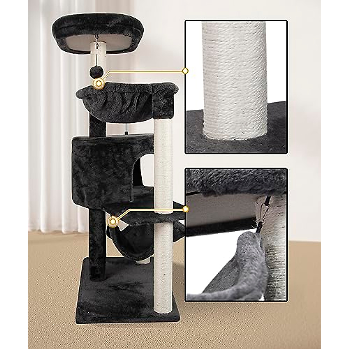 YUNIQUE Newest Cat Tree with Cat Condo and Big Hammock，Darkgrey
