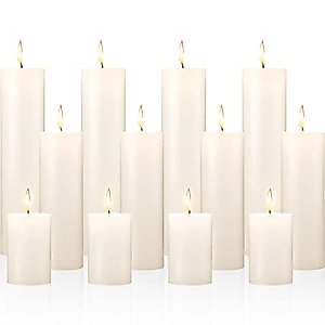 4 Sets 12 Pieces Ivory Pillar Candles Dripless Unscented Candles Paraffin Wax Tall Candles for Relaxation Wedding Spa Birthday Holiday Bath Party Restaurant Home Decor, 2'' x 3'', 2'' x 6'', 2'' x 9''