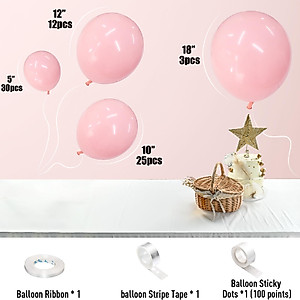 Pink Balloons Double Stuffed, Pastel Pink Balloon Garland Light Pink Balloons Different Sizes 18/12/10/5 Inch Baby Pink Balloon Arch Kit for Birthday Baby Shower Gender Reveal Bridal Party Decorations
