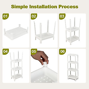 S AFSTAR 4 Tier Plastic Storage Shelf Rack Set of 2, 39-Inch Tall Floor Storage Shelving with Drainage Holes, Plastic Narrow Shelves for Small Space, Multipurpose Shelving Unit for Bathroom Laundry