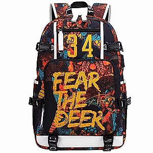 fanwenfeng Basketball Player Star Antetokounmpos Multifunction Backpack Travel Student Backpack Fans Bookbag For Men Women (Style 2)