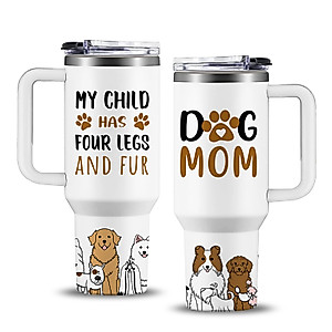 NIAXAUYT Dog Mom Gifts for Women Personalized Stainless Steel Tumbler Cup 40 oz, Funny Dog Mom Gift Ideas, Birthday Christmas Gifts for Dog Lovers/Owners, Cartoon Dog Mom Mug with Handle and Straw