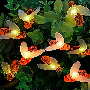 Ovker Solar String Lights 50LED Outdoor Waterproof Simulation Honey Bees Decor for Garden Christmas Decorations Warm White