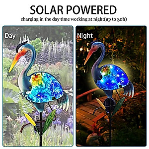 WUFEILY Heron Solar Garden Lights, Hand-Painted Glass Solar Garden Decor, Lawn Ornaments Solar Stake Lights Yard Art Solar Landscape Lights for Patio Lawn Yard Porch Decor