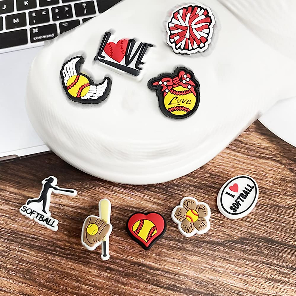 lovinglove Sports Shoe Charms for Clog Shoe Decoration,Baseball Volleyball Softball Soccer Football Basketball Hockey Shoe Charms Accessories Pack for Boy Girl Women Men (softball 14)