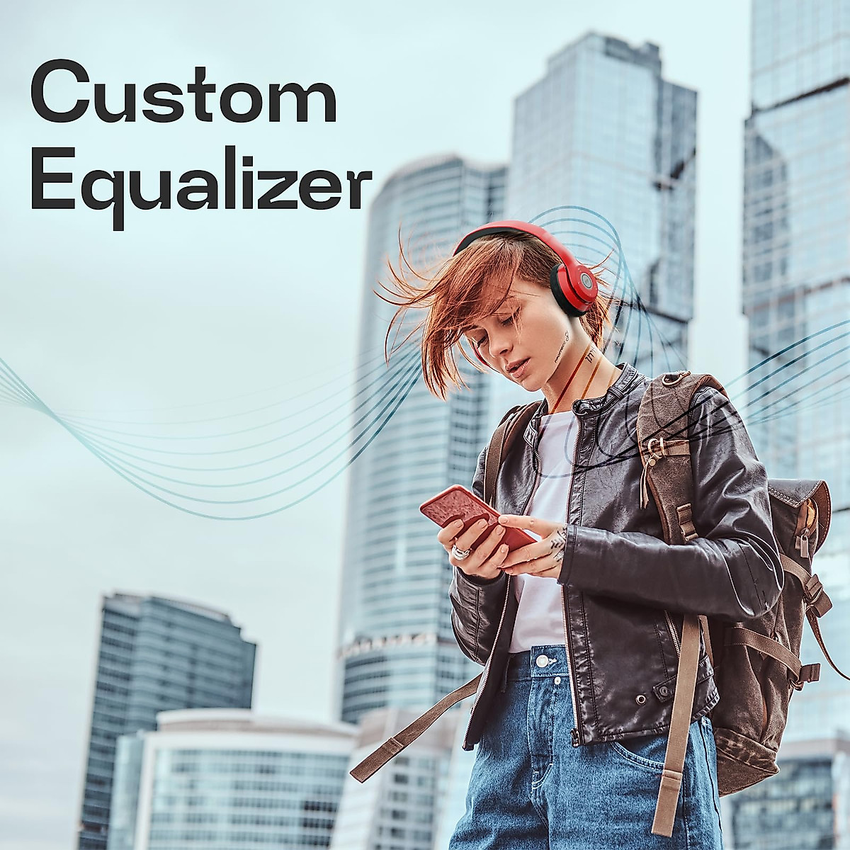 iJoy Wireless Over-Ear Bluetooth Headphones - Wireless and Wired Foldable Headset with Built-in Microphone, FM, Micro SD Card Slot, Touch Controls - Audifonos Auriculares Inalambricos (Red)