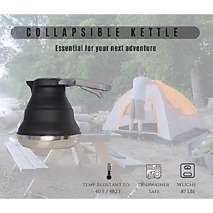 White Pine Collective Black Collapsible Silicone Kettle 50.72 oz - camping coffee pot, travel kettle, collapsible kettles for boiling water, small portable silicone tea kettle, outdoor camp pot
