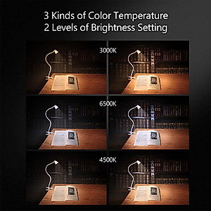 CeSunlight Clip on Reading Light, Clamp Lamp for Desk, 3000-6500K Adjustable Color Temperature, 6 Illumination Modes, 10 Led Beads(White)