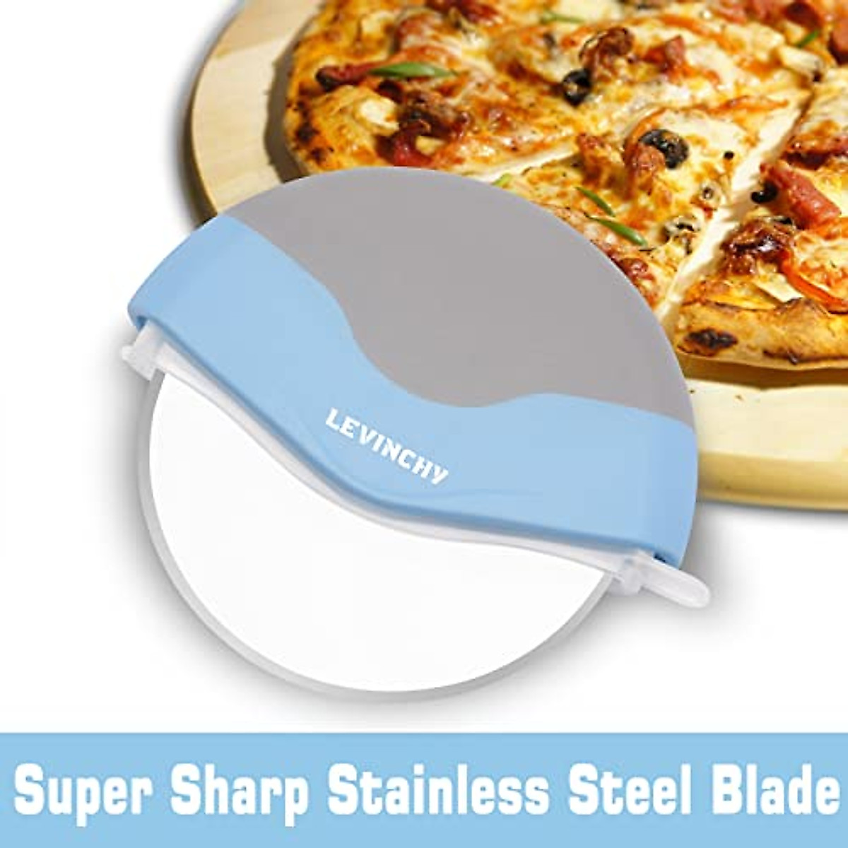LEVINCHY Pizza Cutter Wheel, Easy to Clean Detachable Slicer, Pizza Slicer Cutter, Premium Spuer Sharp Stainless Steel, with Protective Blade Guard, Large Size, Blue