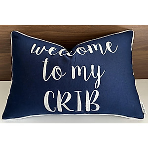 Rudransha Welcome to My Crib Embroidered Lumbar Accent Throw Pillow Cover - Nursery Decor - 12x18, Navy Blue