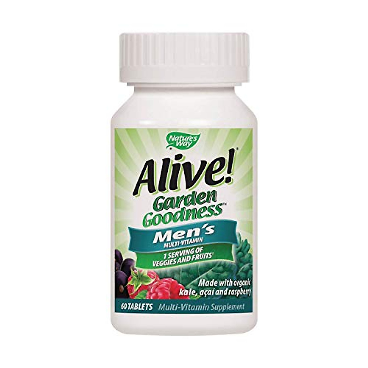 Nature's Way Alive! Garden Goodness Men's Multivitamin, One Serving of Veggies and Fruits**, High Potency B-Vitamins, 60 Tablets