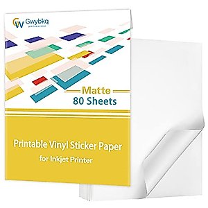 Premium Printable Vinyl Sticker Paper for Inkjet Printer,80 Sheets Matte White Waterproof Decal Paper, 8.5x11 inches ,Dries Quickly and Holds Ink Beautifully