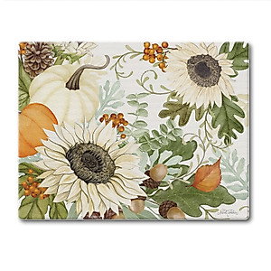 CounterArt Farmhouse Fall Decorative 3mm Heat Tolerant Tempered Glass Cutting Board 10" x 8" Manufactured in the USA Dishwasher Safe