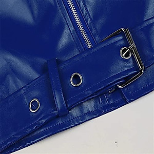 Maiyifu-GJ Faux Leather Jackets for Men Classic PU Leather Motorcycle Jacket Lapel Asymmetric Zip Up Belted Biker Coat (Dark Blue,Large)