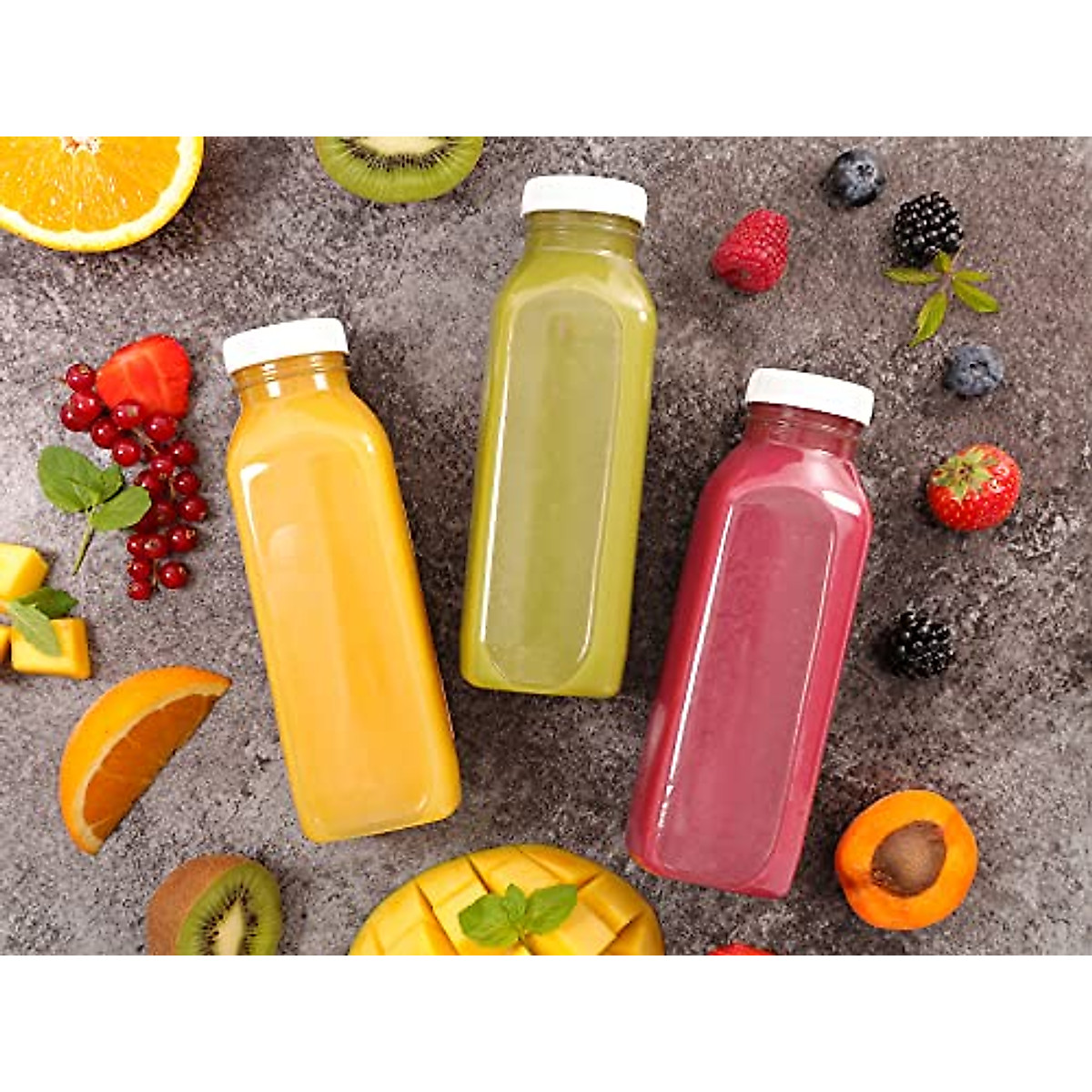 MANSHU 3 Pack 8 OZ Plastic Juice Bottles, Reusable Bulk Beverage Containers, Comes White lid, for Juice, Milk and Other Beverages.