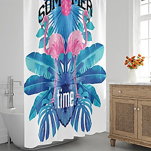 Aglebo Watercolor Tropical Flamingo Palm Leaves Shower Curtain Fabric Shower Curtain Set with 12 Hooks Water-Proof 72 * 72 Inches for Bathroom Beach Caravan Hotel