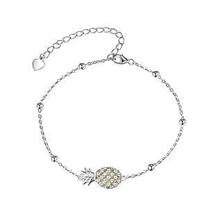 SCZKLAQ Pineapple Bracelet for Women 925 Sterling Silver Adjustable Bracelet Pineapple Gifts Cute Fruit Bracelets Jewelry for Women