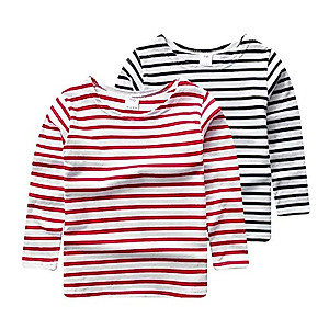 Kids Baby Girl Boy T-Shirt Long Sleeve Stripe Shirts Tops Toddler Fashion Basic Tee Blouses Outfits (Red, 6T)