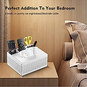 Rectangular Tissue Box Holder, PU Leather Braided Pattern Tissue Box Cover with Storage, Multifunctional Napkin Holder Tissue Dispenser Desk Organizer TV Remote, Phone, Glasses, for Home/Office Desk