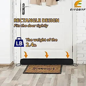 Home Weighted Door Draft Stopper 32 Inch, Weather Stripping Noise Blocker Window Breeze Blocker Door Sweeps - Improved Rectangle Door Draft Blocker with Hook Loops, More Fits 0 to 3" Door Gaps, Black