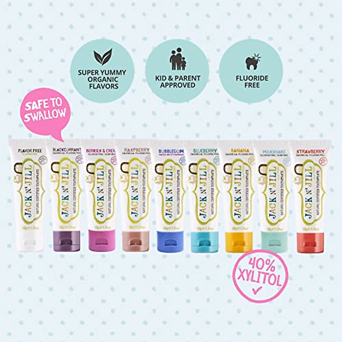 Jack N' Jill Kids Natural Toothpaste - Kids Toothpaste Fluoride Free, 40% Xylitol, BPA Free SLS Free, Makes Tooth Brushing Fun for Kids - Strawberry, 1.76 oz (Pack of 3)