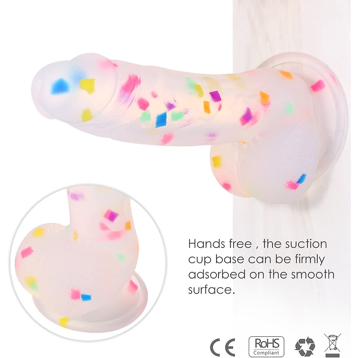 Louviva Dildo Realistic Clear Silicone Suction Cup Women Sex Toy, Adults Sex Toy for Women/Men/Gay (Colorful, 7.6 Inch)