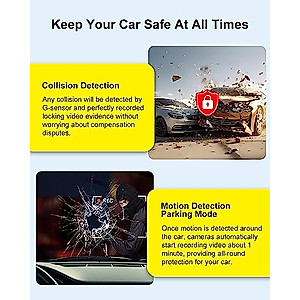 Dash Cam Camera For Cars Dashcam - Lehwey 3 Channel Dash Camera 4k 2160P+1440P+1080P Front Rear Inside, Built in WiFi GPS, With 64GB Card, Night Vision, G-Sensor Parking Mode, 170°Angle Loop Recording