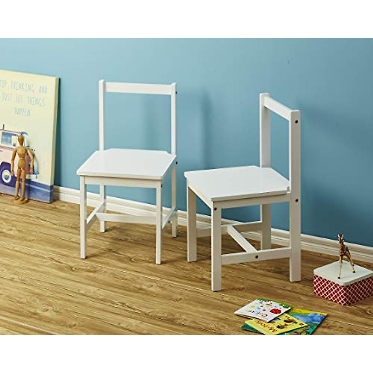 Amazon Basics Solid Wood Kids Activity Chair Set, 23.8-Inch Height - 2-Pack, White