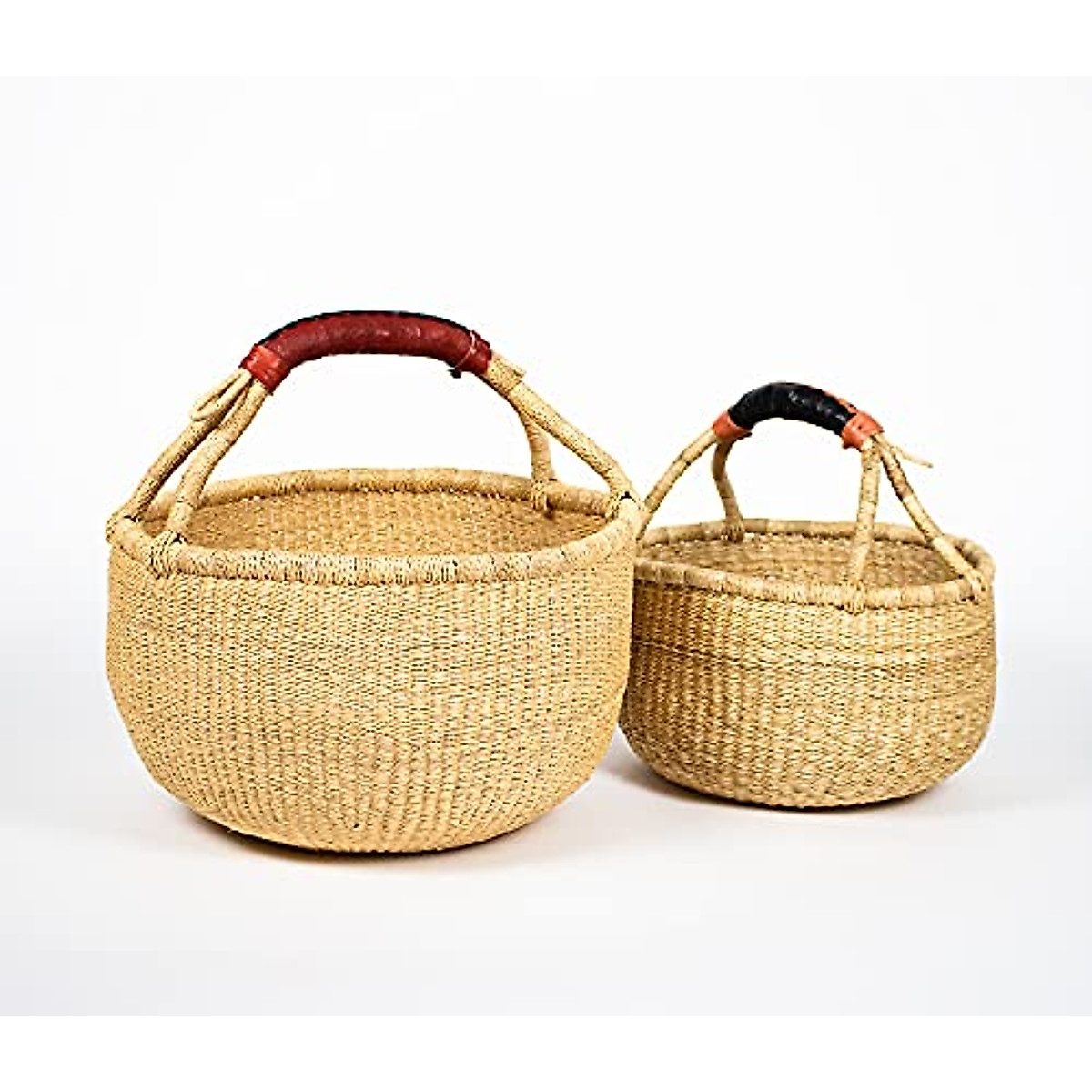 Bolga Zaare Market Basket, Handmade in Ghana by Women Artisans, Natural, LARGE/SMALL COMBO (2 baskets)