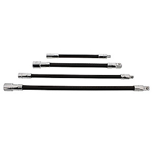 ABN Flexible Socket Extension Cables - 4pc Flex Socket Extension Bar Set 1/4in and 3/8in Drive Light Impact Extender