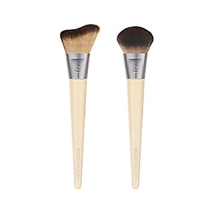 EcoTools Blush + Highlight Brush Duo, Makeup Brushes For Liquid, Cream, & Powder Highlight & Blush, Enhance Natural Skin, Eco-Friendly Makeup Brush Set, Synthetic Bristles, 2 Piece Set