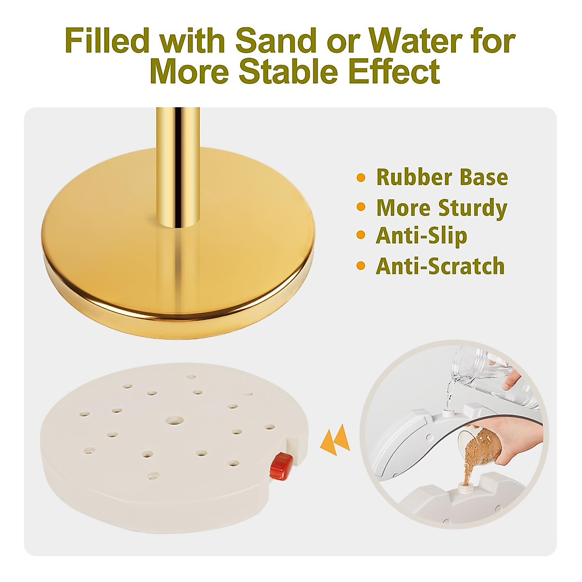 Stainless Steel Stanchion Post Queue 5 ft Red Velvet Rope Red Carpet Ropes and Poles Crowd Control Barriers Sand Injection Hollow Base and Velvet Ropes Set for Party Supplies (4 Pieces, Gold)