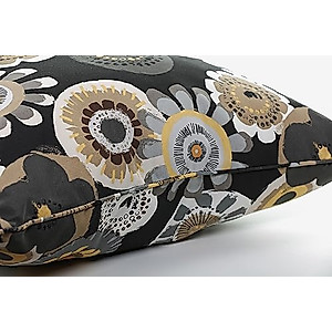 Pillow Perfect Floral Outdoor Throw Accent Pillow, Plush Fill, Weather, and Fade Resistant, Small Lumbar - 11.5" x 18.5", Black/Yellow Crosby, 2 Count
