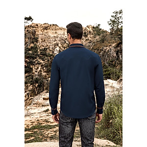 COOFANDY Western Shirts for Men with Snap Buttons Regular Fit Printed Mens Long Sleeve Shirts Casual Blue Large