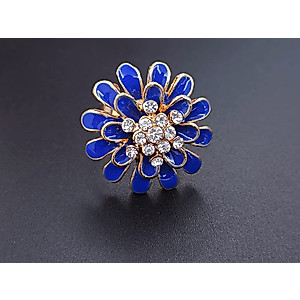 Vintage CZ Daisy Flower Promise Ring for Women Gold Plated Cubic Zirconia Enamel Leaf Cluster Expandable Adjustable Exaggerated Open Band Finger Rings Comfort Fit Party Wedding Jewelry Gift