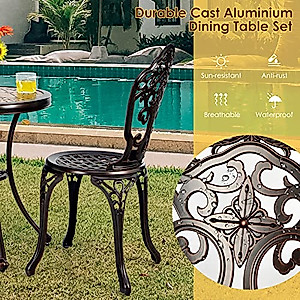 Giantex 3 Piece Patio Bistro Set, Cast Aluminum Patio Table and Chairs with Adjustable Feet, Outdoor Dining Chairs and Table Set for Lawn Porch Garden Balcony Backyard Poolside (Red Copper)