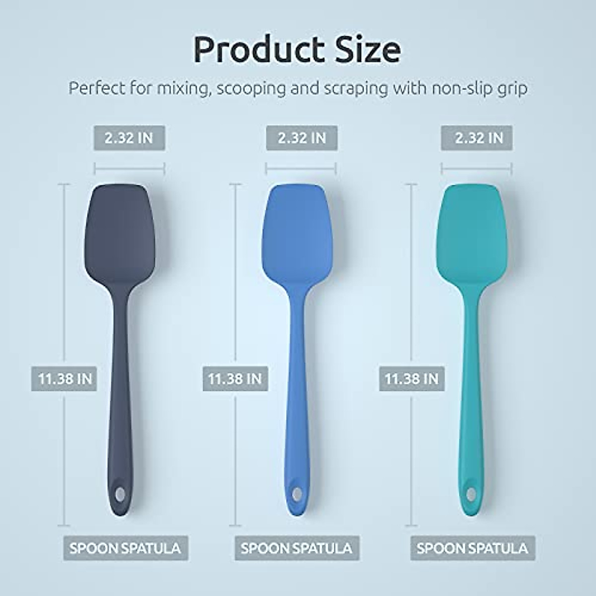 U-Taste Silicone Spoon Spatula Set, 600ºF High Heat Resistant BPA-Free Flexible Rubber Scraper, Cooking Mixing Baking Kitchen Utensils Set of 3 (Multicolors)