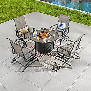 Festival Depot 5Pcs Patio Fire Pit Table Set, Outdoor Furniture Conversation Set, Propane Table and 4 Armchairs with High Textilene Back and Metal Frame for Backyard Porch Lawn Deck Garden (Grey)